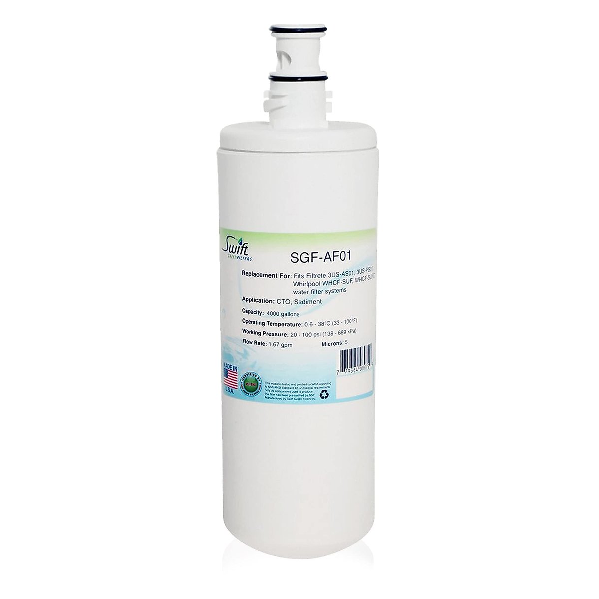 Swift Green Filters SGF-AF01 Compatible Undersink Water Filter for 3US-AF01,3US-AS01,3US-PS01,WHCF-SUF (2 Pack),Made in USA