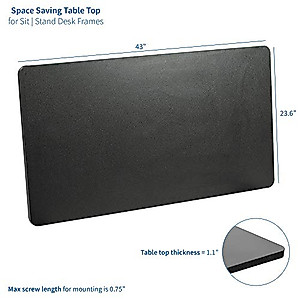 VIVO Black 43 x 24 inch Universal Solid One-Piece Table Top for Standard and Sit to Stand Height Adjustable Home and Office Desk Frames, DESK-TOP43B