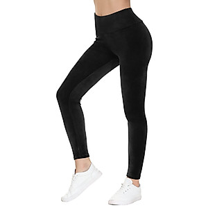 COZZIPLUS Women Velvet Legging- Tummy Control Buttery Soft High Waisted Velour Stretchy Legging (Black, L)