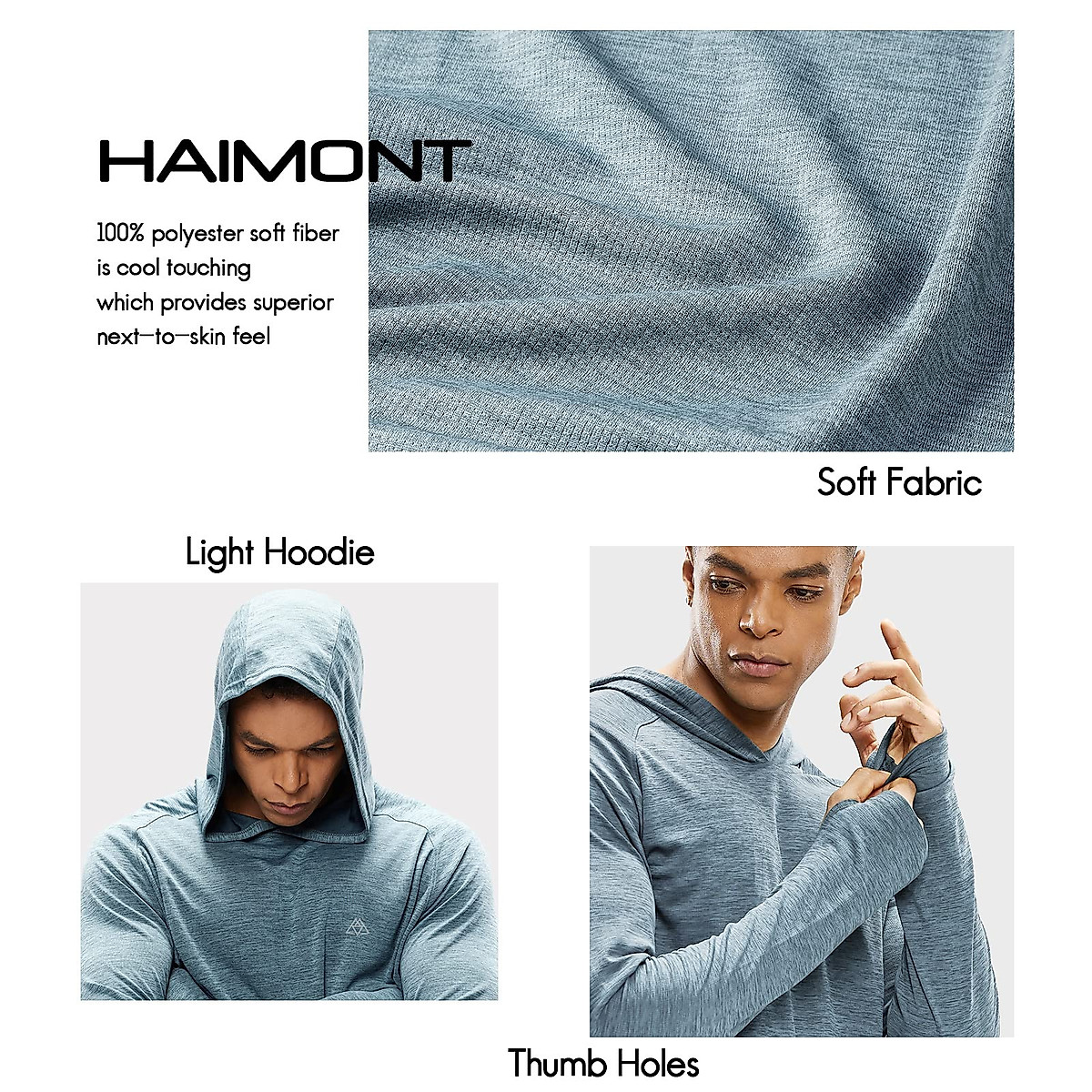 Haimont Men's UPF 50+ Sun Protection Hoodie Shirt Long Sleeve Rash Guard Fishing SPF Outdoor UV Shirt Lightweight, Haze Blue, XL