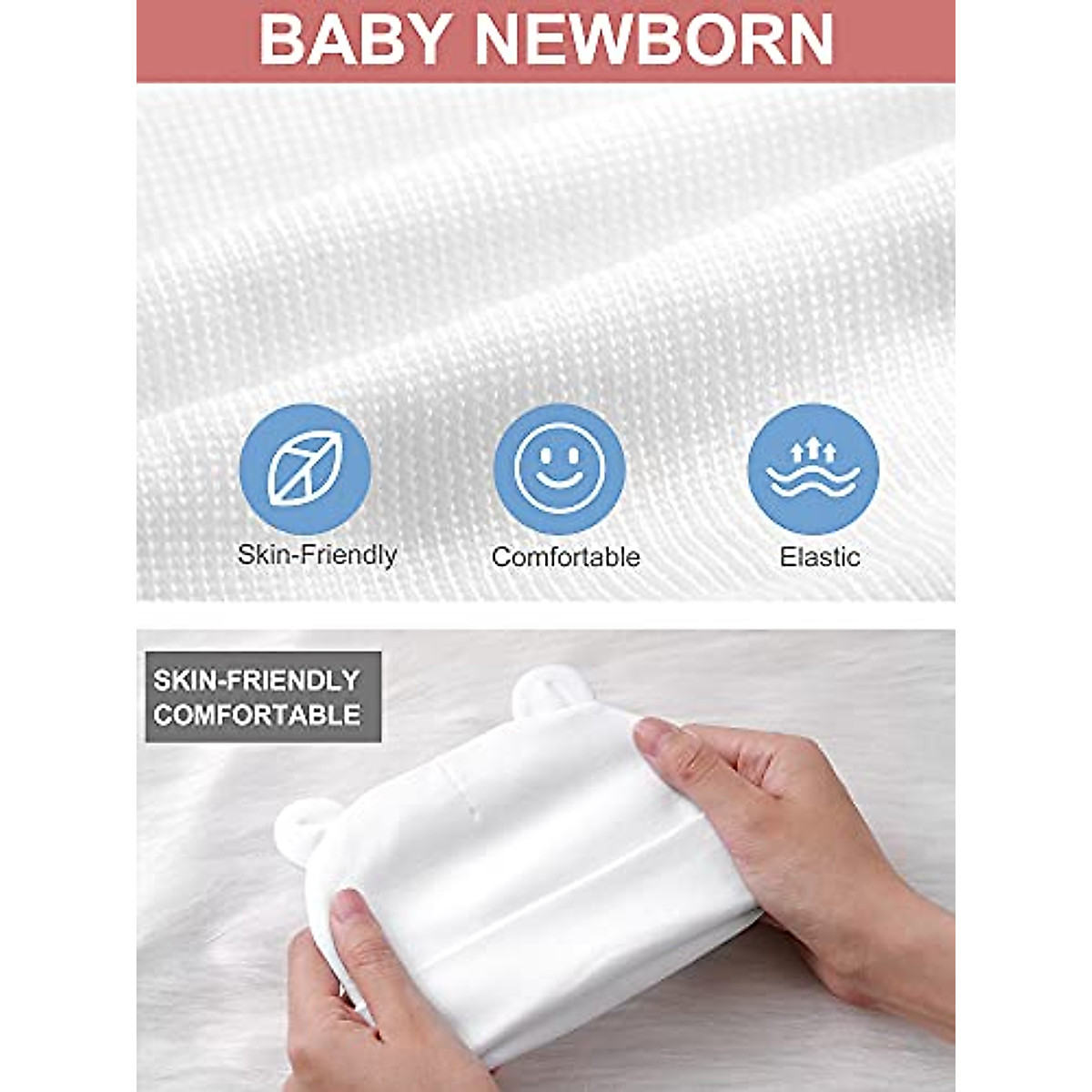 Baby Ears Newborn Hats Mittens and Socks Set for Boys Girls Beanie Hat 0-6 Month (White, Black, Gray, Light Blue, Navy Blue,5 Set)