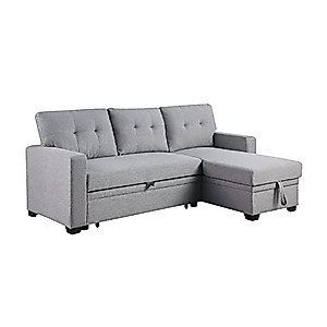 YOPTO Sleeper Sectional Sofa with Storage Chaise and Pull-Out Bed, Living Room L-Shape Convertible Couch for Home, Apartment, Office, Light Gray