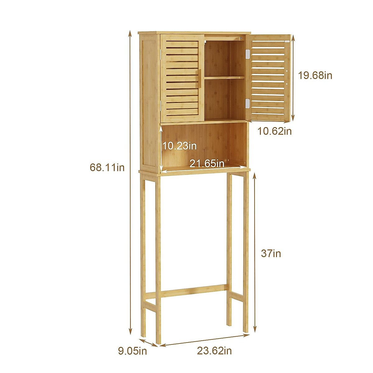 JoanKaren Over The Toilet Storage Cabinet,Bamboo Bathroom Cabinet with Adjustable Shelf and Doors,Freestanding Above Toilet Shelf for Bathroom,Space-Saving Toilet Rack