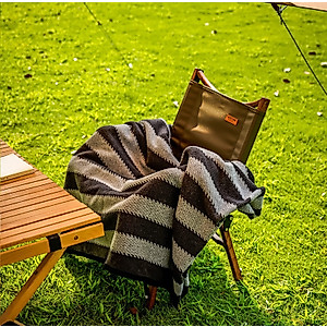 PuTian Merino Wool Blanket - 87" x 63" Thick Warm Soft Large Bed Throw - Great for Camping, Outdoors, Travel, Car, Couch, All Seasons Grey Stripe