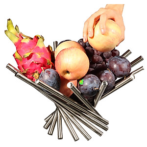 PENGKE Fruit Bowl,Stainless Steel Rotation Fruit Basket for Kitchen Counter,Fruit Stand Creative Home Decor Bread Vegetable Storage Organizer,Silver