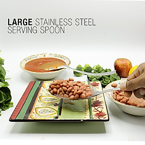 Large Buffet Serving Spoons - MIJIG Set of 2 Custom Designed Mirror-Polished Stainless-Steel Utensil Set for Homes, Hotels & Party Planners – Dinner Flatware Set with Exquisite Packaging