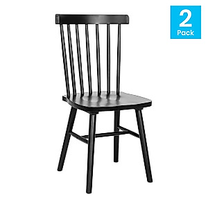 Flash Furniture Ingrid Commercial Grade Windsor Dining Chairs - Black Solid Wood Spindle Back Chairs - Armless Kitchen or Dining Room Chairs - No Assembly Required