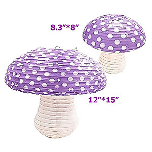 3Pcs Purple Large Mushroom Shaped Paper Lanterns for Forest Jungle Wonderland Themed Birthday Party Decor Hanging 3D Mushroom Ornament Backdrop for Fairy Baby Shower Nursery Garden Wedding Decorations