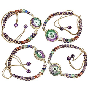 SUNYIK 7 Chakra Beads Bracelet for Women, Sun Flower Healing Crystal Handmade Braided Adjustable Bracelet, Amethyst