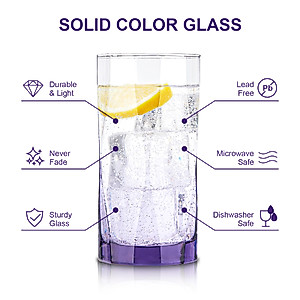 CREATIVELAND Geometric Shapes Glass Drinking Glasses Set of 6, 13.5 OZ Solid Purple Color Glass Tumbler Glassware for Water, Juice, Different Options for Home, Restaurant, Hotel, Bar