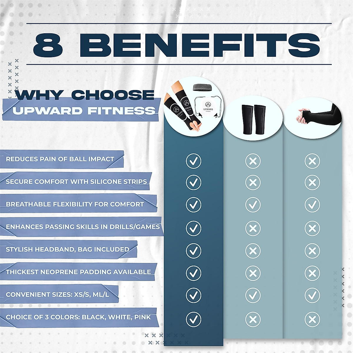 Upward Fitness-Volleyball Padded Passing Sleeves, Arm and Wrist Protection With Thumbhole, Carrying Bag and Headband Included, for Girls and Boys (XS/S Black)