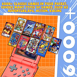 Retro Handheld Game Console 3 inch IPS Screen, Mini Clamshell Open Source System Games Consoles with 64G TF-Retro Games, Built-in Rechargeable Battery, Portable Hand Held Game Video Consoles (Red)