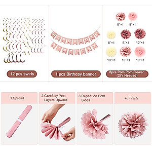 GuoZhiXin Rose Gold 60th Birthday Party Decorations , Rose gold Glittery Happy 60th Birthday Banner,Poms,Sparkling Hanging Swirls Kit for 60th Birthday Party Supplies