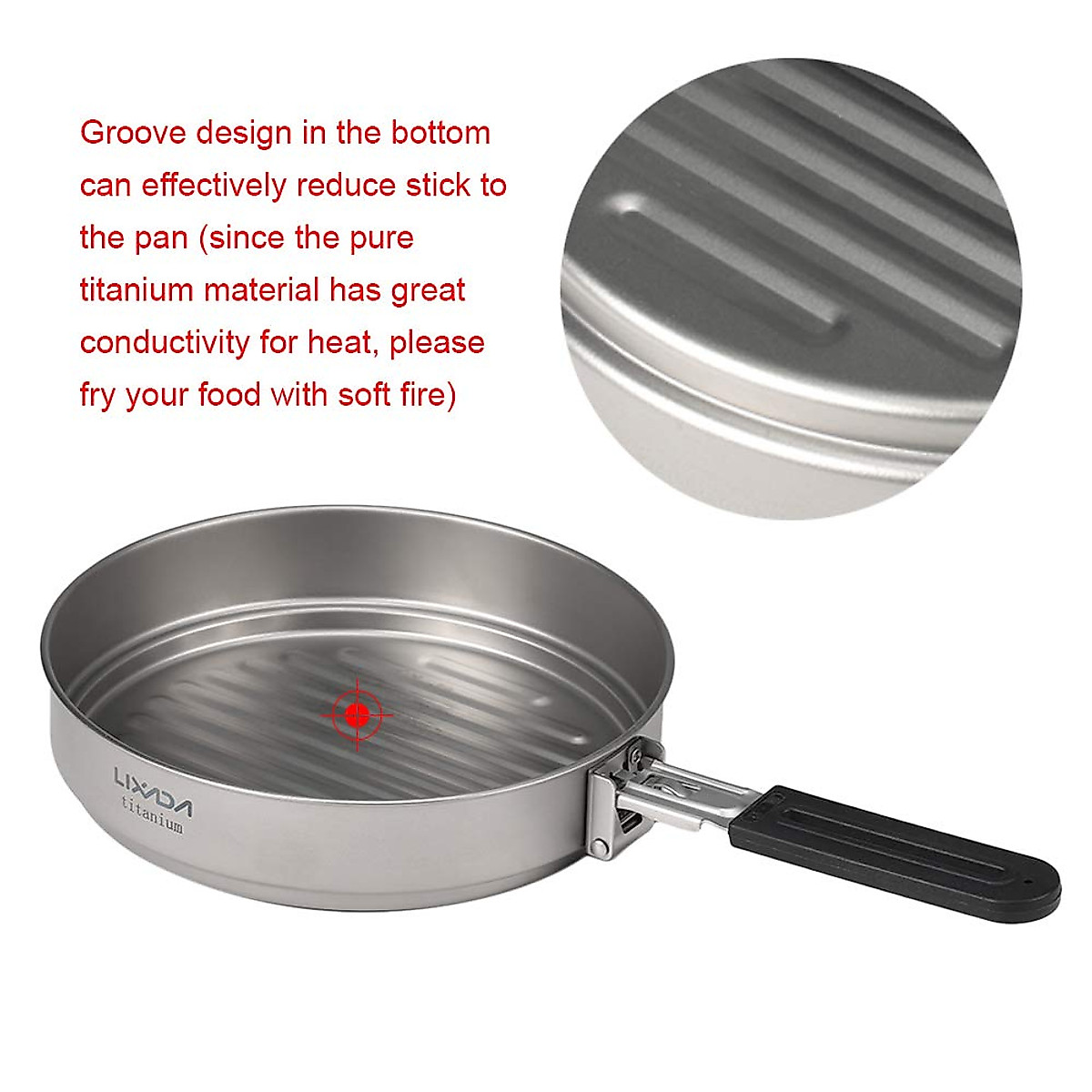 fangzi Frying pan, 1100ml Titanium Fry Pan Ultralight Grill Frying Pan with Folding Handle for Outdoor Cooking Camping Hiking Backpacking