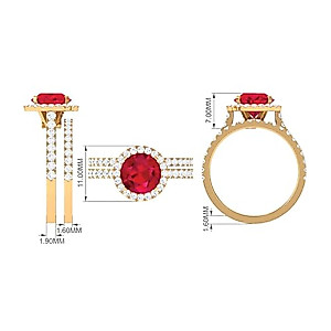 Lab Created Ruby Bridal Wedding Ring Set with D-VS1 Moissanite | 8 MM | AAAA Quality, 14K White Gold, Size:US 5.50