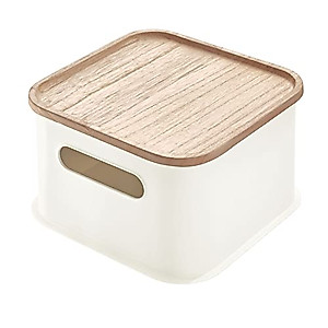 iDesign Recycled Plastic Storage Handles and Paulownia Wood Lid, Medium Bin