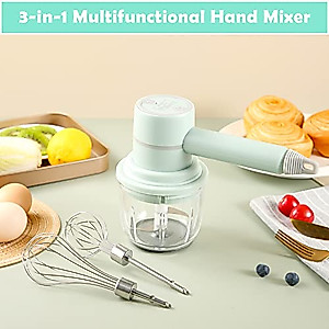 NAYAHOSE Hand Mixer Electric Garlic Chopper Egg Beater, Cordless Handheld Food Processor with 300ML Glass Container, 3 Speed Adjustable, USB Rechargeable Electric Whisk for Cooking Baking