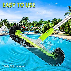Swimming Pool Wall & Tile Brush, with Round Ends,17.5" Heavy Duty Aluminum Back Head for Cleans Walls, Tiles & Floors, 7 Rows Premium Nylon Bristles with EZ Clips (Green Black)