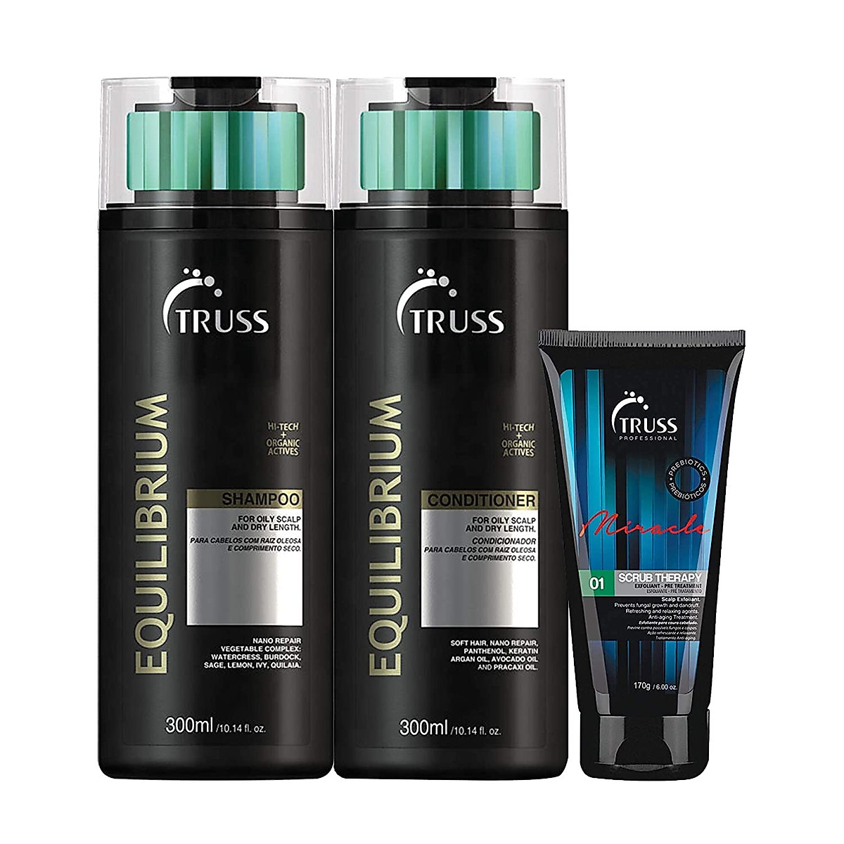 TRUSS Equilibrium Conditioner and Shampoo Set Bundle with Scrub Therapy Scalp Exfoliant Treatment