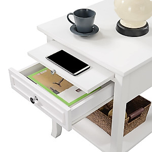 Convenience Concepts American Heritage Logan 1 Drawer End Table with Pull-Out Shelf, White, 18 in x 18 in x 24 in