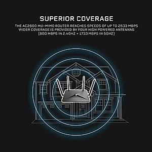 D-Link WiFi Router, AC2600 MU-MIMO Dual Band Gigabit 4K Streaming and Gaming with USB Ports, 4x4 Wireless Internet for Home (DIR-882-US), Black