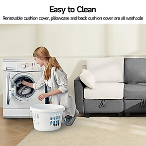 Winlice Convertible Loveseat Sectional Sofa Couch, Linen Fabric Modular Sofa with Storage Space for Small Apartments, Living Room, Office and Commercial Space, Dark Gray