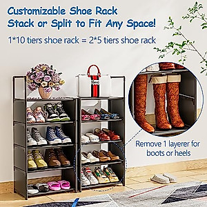 Shoe Rack Narrow Shoe Rack 10 Tiers Tall Shoe Rack for Entryway, Metal Shoe Rack Holds 20-22 Pairs, Stackable Shoe Stand Vertical Shoe Tower for Entryway, Closet, Garage, Bedroom, Cloakroom, Black
