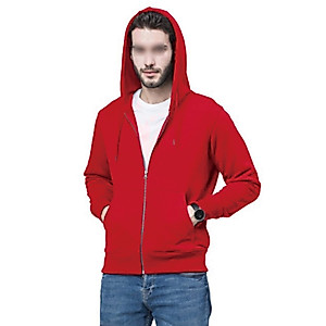Maiyifu-GJ Men's Full Zip Long Sleeve Hoodies Lightweight Slim Fit Solid Color Hoodie Hooded Sweatshirt With Kanga Pocket (Red,X-Large)