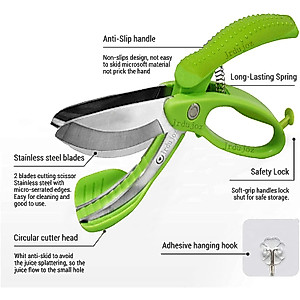 Salad Scissors for Chopped Salad, Lettuce Tong Scissors for Salad Bowl and Cutter, Multifunction Double Blade Salad Chopper Tool (Green)
