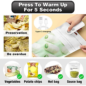 Mini Bag Sealer 2 Pack Bag Sealer with Cutter and Magnet 2 in 1 Mini Bag Resealer Machine Portable Handheld Rechargeable Heat Vacuum Food Sealer for Plastic Bags Snacks & Food Storage (2, white＆blue)