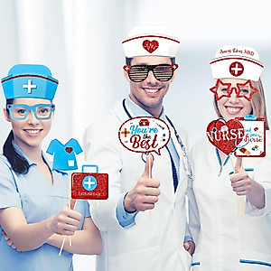 HOWAF 25pcs Thank You Nurses Photo Booth Props, Nurse Appreciation Week Party Supplies Selfie Props, Nurse Themed Photo Booth Props for Happy International Day Party Decorations Supplies