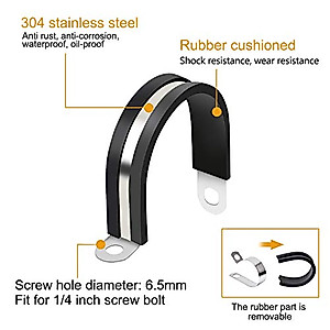 VIGRUE 53pcs Cable Clamps Assortment Kit, 304 Stainless Steel Rubber Cushion Pipe Clamps in 6 Sizes 1/2'' 1'' 1.25'' 1.5'' 1.75'' 2''