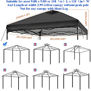 Jorohiker 10x10 Canopy Replacement Top Cover,Pop Up Canopy Tent Top Replacement Cover with Air Vent Ropes, Waterproof Sunshade Silver Coated Oxford Cloth for Outdoor Garden Camping(Top Only,301*301cm）