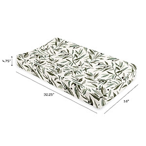 Babyletto 100% Quilted Organic Cotton Changing Pad Cover, GOTS-Certified, Fitted 360°, Ultra-Soft and Breathable Muslin - Olive Branches