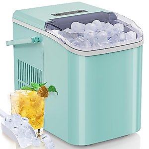 SMUG Countertop Ice Maker, 9 Cubes in 6 Mins, 26lbs in 24Hrs, 2 Sizes of Bullet Ice, Auto-Cleaning, Portable Ice Machine with Handle, Basket and Scoop for Home Kitchen, Party and Camping (Green)