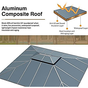 MELLCOM 12x20ft Hardtop Gazebo, Permanent Outdoor Patio Gazebo with Double Aluminum Composite Roof for Patio Lawn and Garden, Curtains and Netting Included