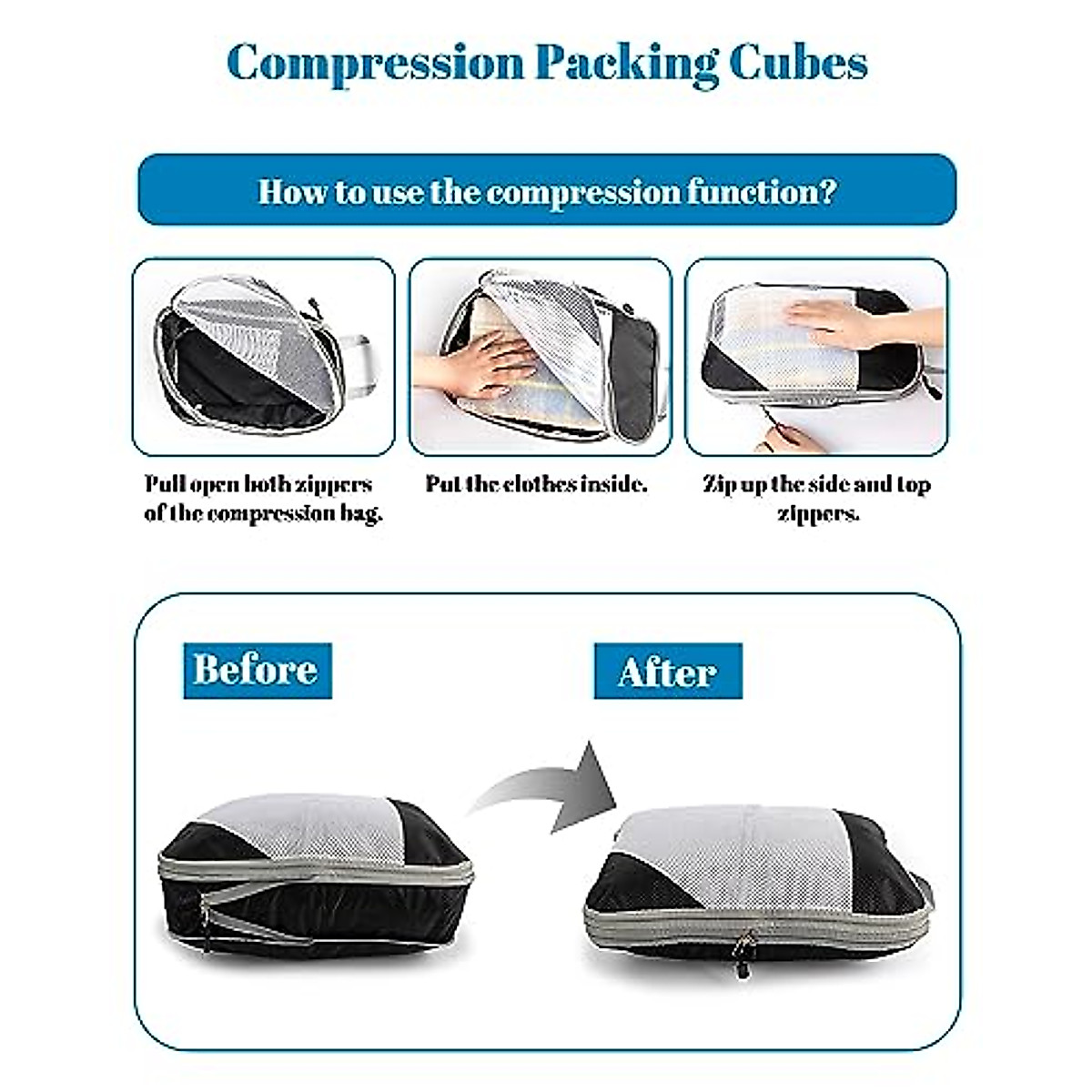 Instraella Compression Packing Cubes for Suitcases, 11 Set Packing Cubes Travel Accessories With 3 Compressible Packing Cubes, Travel Makeup Bag, Shoe Bag, Cable Organizer Bag For Carry On Luggage