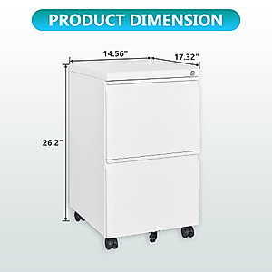 LISSIMO Metal File Cabinets with 2 Drawer,Under Desk Locking File Cabinet for Legal Letter Files, Office Storage Cabinet with Wheels Assembly Required White