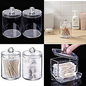 Oidnvay Qtip Holder Cotton Swab Holder Storage Dispenser, Clear Cotton Ball Swab Holder, Apothecary Jars with Lids for Bathroom