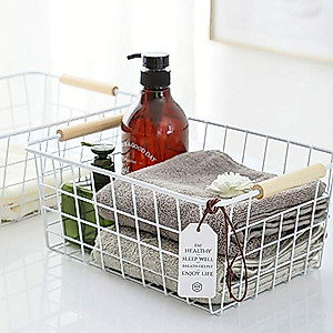 Aeggplant Kitchen Wire Baskets Farmhouse Decor Metal Food Storage Organizer,Household Refrigerator Bin with Built-in Handles for Cabinets, Pantry,Bathroom 4 Packs (white)