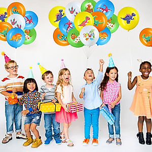 40 Pieces Dinosaur Latex Balloons 12 Inch Assorted Dinosaur Party Decoration with 2 Rolls of Ribbon for Kids Dinosaur Theme Party Dino Jungle Theme Party Baby Birthday Shower Supplies