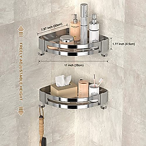 Misounda Bathroom Shower Shelves 2 Pack Stainless Steel Shower Corner Shelf No Drilling Wall Mounted Shower Caddy Corner Shelf with 4 Hooks for Bathroom Kitchen