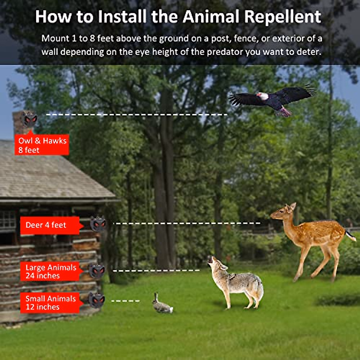 MAGIC CAT Solar Animal Repellent, Wild Animal Predator Red Eyes LED Blinking Lights, Waterproof Nocturnal Animal Repeller to Keep Skunk, Deer, Coyote, Raccoon Away from Garden Yard Farm Chicken Coop