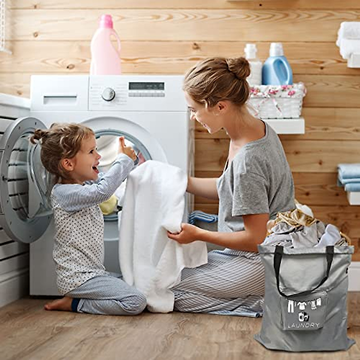 Travel Laundry Bags with Handles and Carabiner, Foldable Travel Laundry Bags for Dirty Clothes, 24"L X 21"W Dirty Laundry Travel Bag with Drawstring Closure, Lightweight Travel Accessories