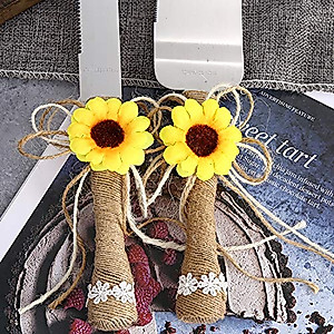 TANG SONG Rustic Wedding Cake Knife and Serving Set with Sunflower Burlap Lace Wedding Cake Knife (Set of 2)