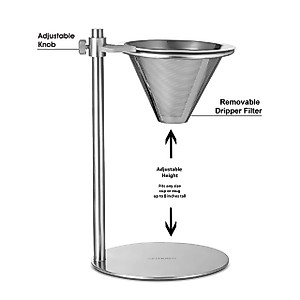 Gourmia GVD9320 Pour Over Stand Coffee Station - Freestanding Drip Coffee Stand with Reusable Stainless Steel Cone Filter - Make Coffee Directly into Mug, Cup or Thermos - Stainless Steel