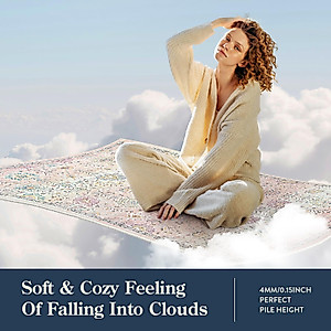 Lahome Pink Boho Area Rug, 5x7 Light Pink Rugs for Bedroom Girls, Soft Floral Nursery Playroom Rug, Machine Washable Pastel Rug Non Slip Floor Carpet for Living Room