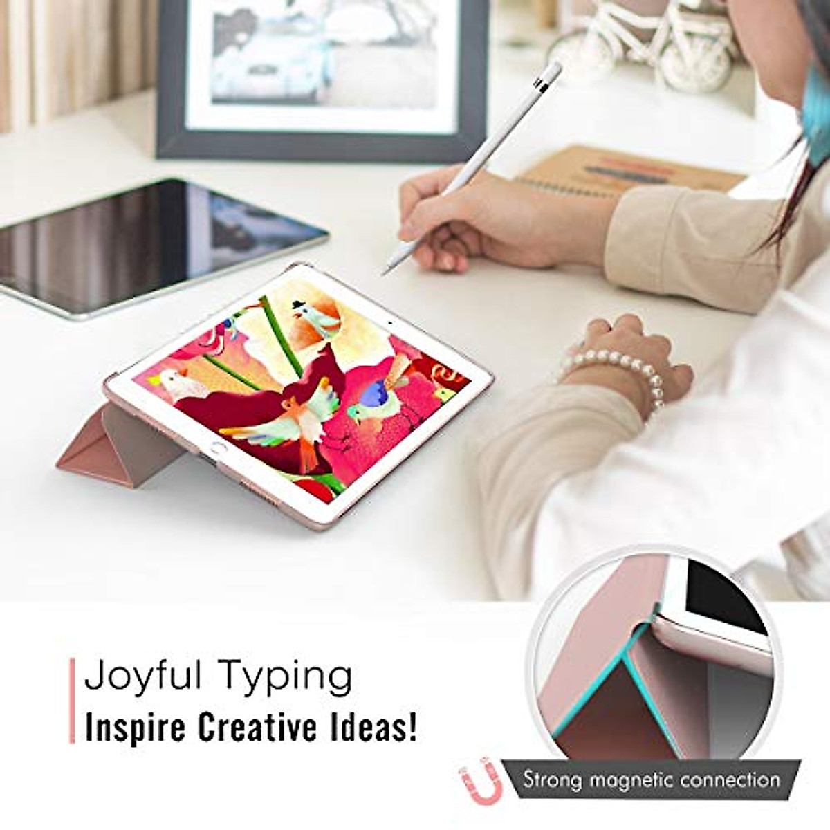 MoKo Case Fit Apple iPad Pro 9.7 Inch 2016 Release Tablet ONLY(A1673/A1674/A1675) - Slim Lightweight Smart Shell Stand Cover with Translucent Frosted Back Protector, Rose Gold (with Auto Wake/Sleep)