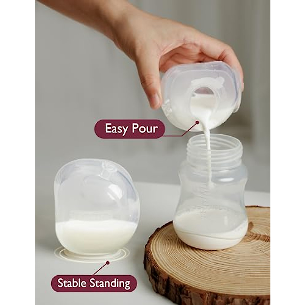 Momcozy Milk Collector for Breastmilk, Pea Breastfeeding Milk Catchers with Flange & Valve More Adsorption & Fit, Silicone Milk Collector Reusable Breast Milk Shells 2.5oz/75ml, 2 Pack