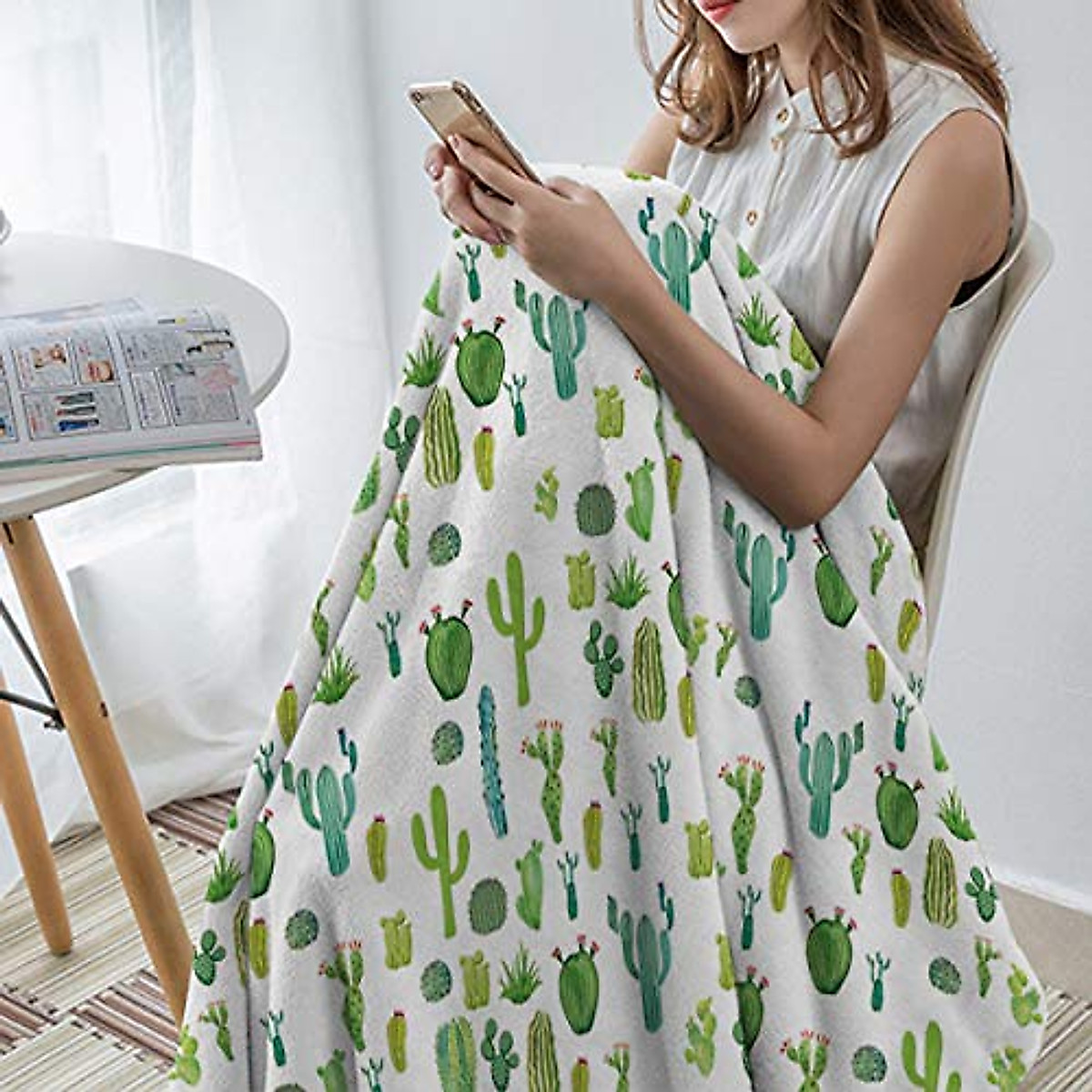 Plush Fleece Throw Blanket | Fuzzy, Soft, Warm, Cozy, Reversible Blanket for Bed Couch Sofa Chair Travel- 39" x 49" Catus Collection